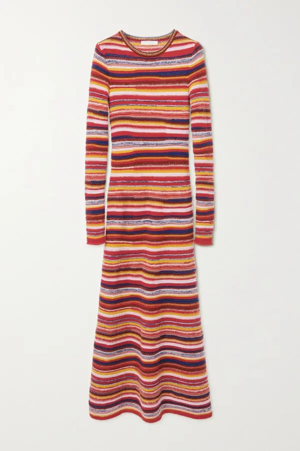 Chloé Net Sustain Striped Recycled Cashmere-blend Maxi Dress