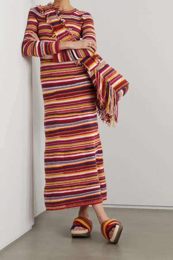 Chloé Net Sustain Striped Recycled Cashmere-blend Maxi Dress