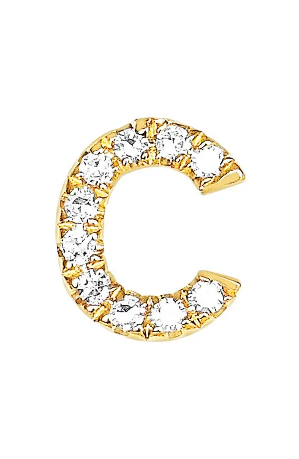 Ef Collection Diamond Initial Stud Earring - 14k Yellow Gold/ C