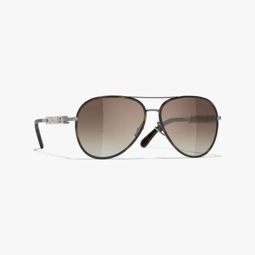 Chanel Pilot Sunglasses - Dark Silver, Tortoise & Brown