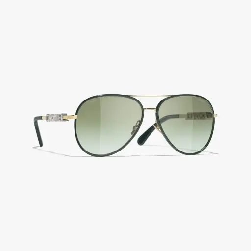 Chanel Pilot Sunglasses - Light Gold & Green