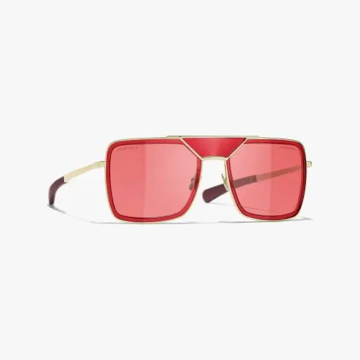 Chanel Pilot Sunglasses - Light Gold & Red