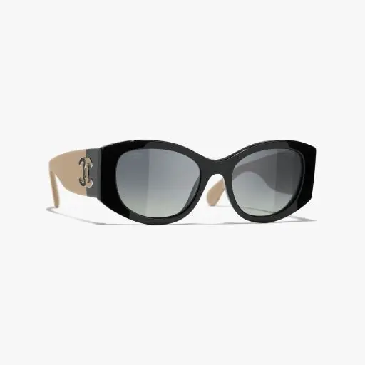 Chanel Oval Sunglasses - Black & Beige