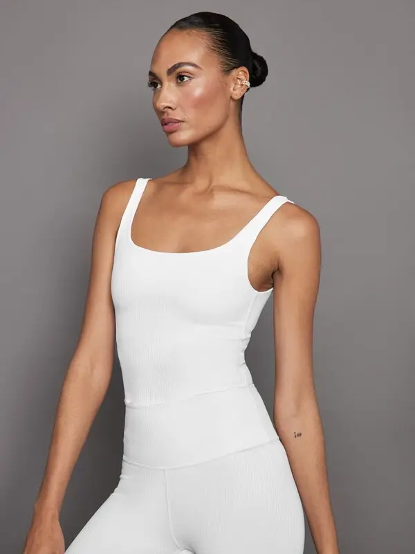 Carbon38 Ribbed Cropped Tank Top - White