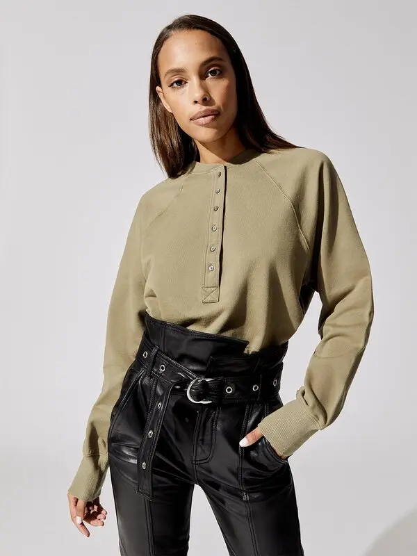 Marissa Webb So Uptight French Terry Plunge Henley Sweatshirt