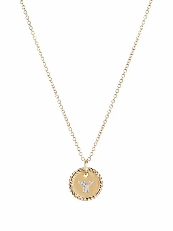 David Yurman 18kt Yellow Initial Y Diamond Charm Necklace - Gold