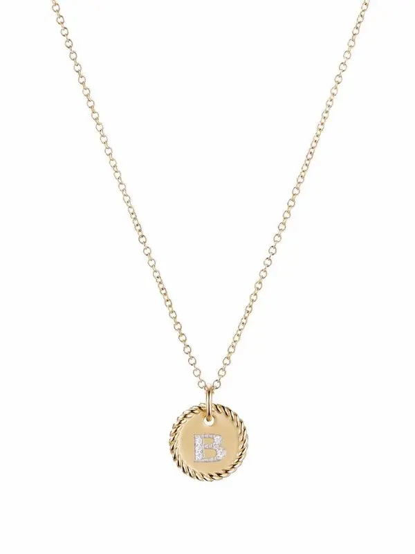 David Yurman 18kt Yellow Initial B Diamond Necklace - Gold