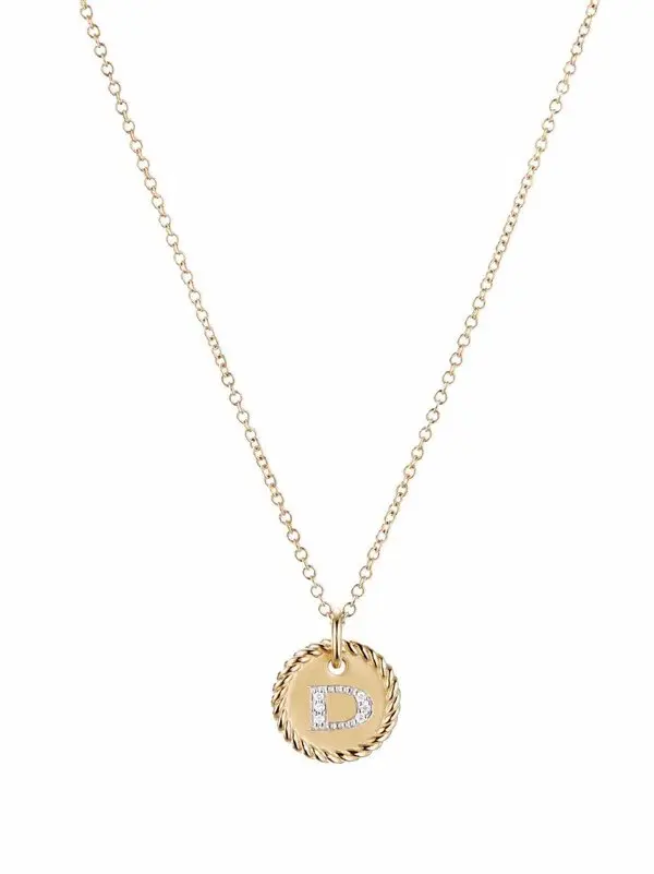 David Yurman 18kt Yellow Diamond Initial D Charm Necklace - Gold