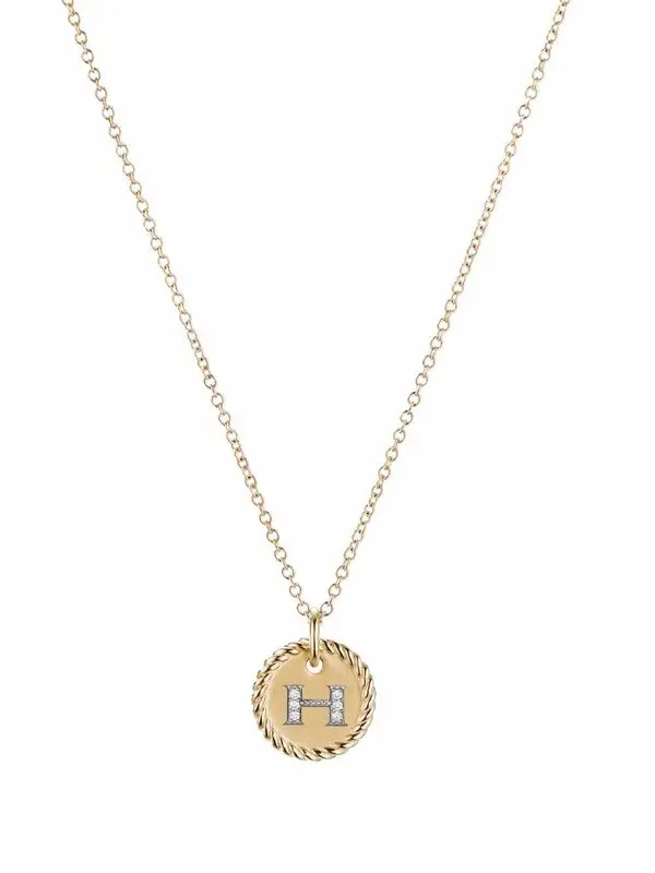 David Yurman 18kt Yellow 'h' Initial Diamond Necklace - Gold