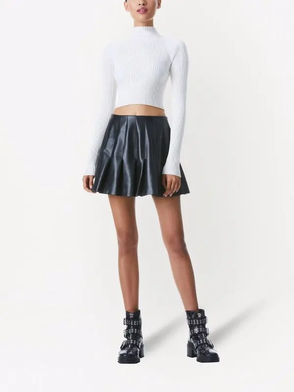 Alice + Olivia Carter Faux Leather Pleated Skirt - Black