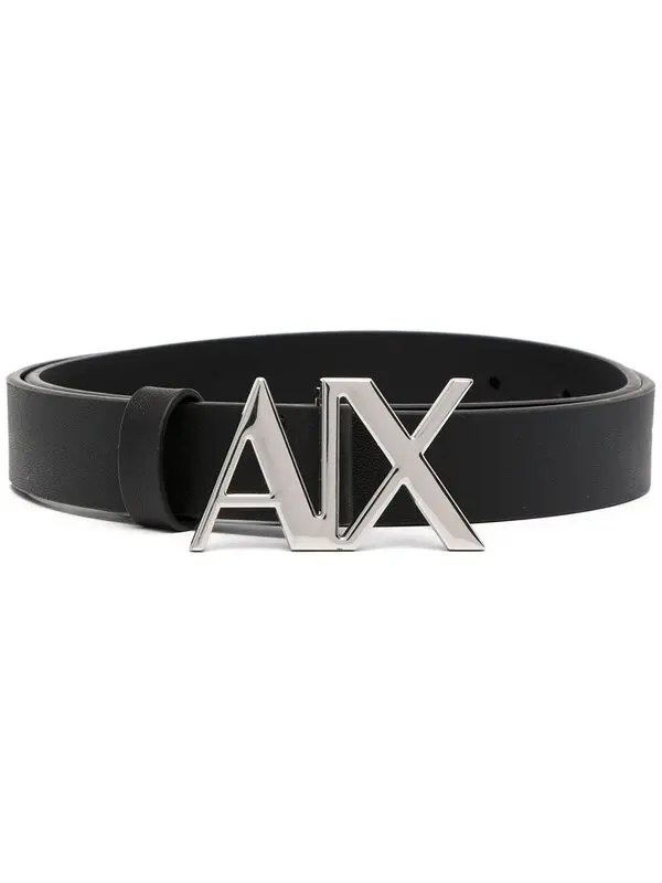 Armani Exchange Logo Buckle Leather Belt - Black