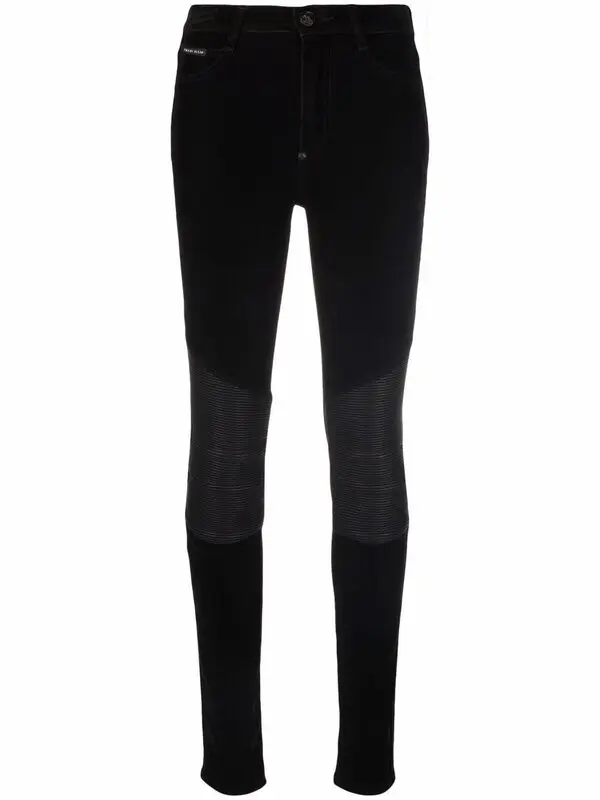 Philipp Plein Leather-inset High-waist Skinny Jeans - Black