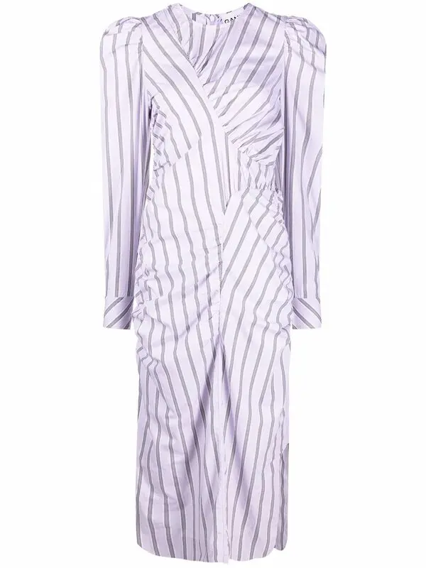 GANNI Stripe-pattern Long-sleeve Dress