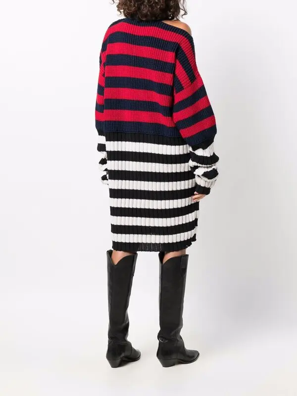 Balmain Ribbed-knit Striped Mini Dress - Red