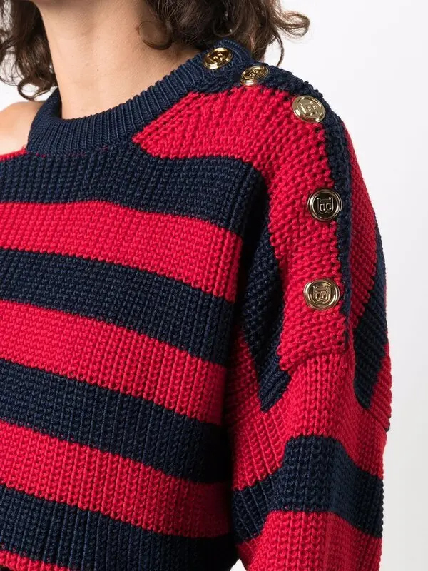 Balmain Ribbed-knit Striped Mini Dress - Red