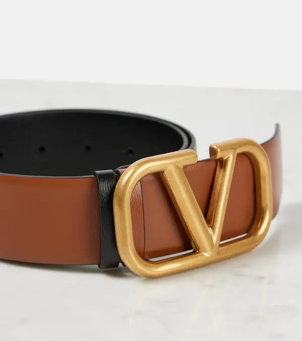 Valentino Garavani Vlogo Signature Reversible Leather Belt - Brown