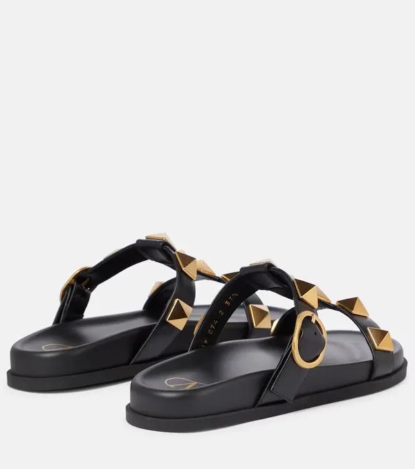 Valentino Garavani Roman Stud Leather Slides - Black