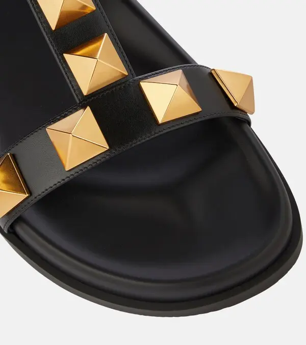 Valentino Garavani Roman Stud Leather Slides - Black