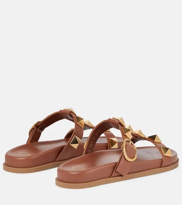 Valentino Garavani Roman Stud Leather Slides - Brown