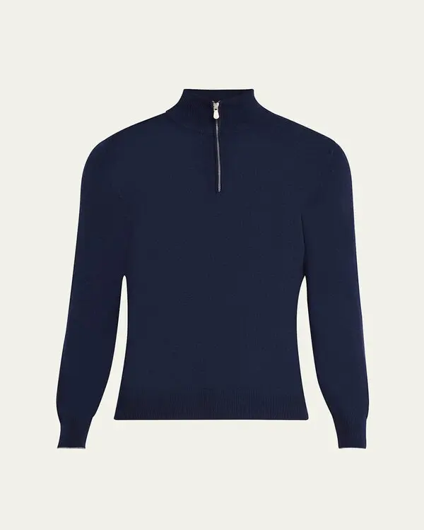 Brunello Cucinelli Cashmere Quarter-zip Pullover - Navy