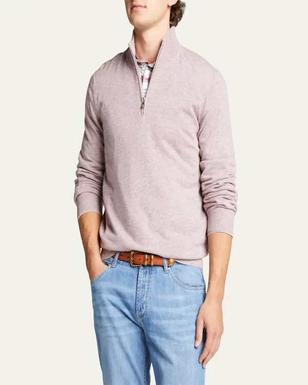 Brunello Cucinelli Cashmere Quarter-zip Pullover - Navy