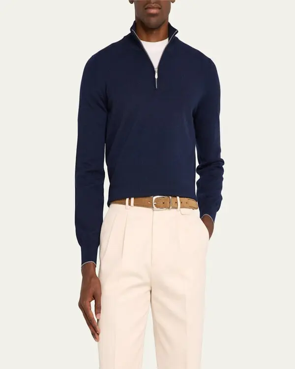 Brunello Cucinelli Cashmere Quarter-zip Pullover - Navy