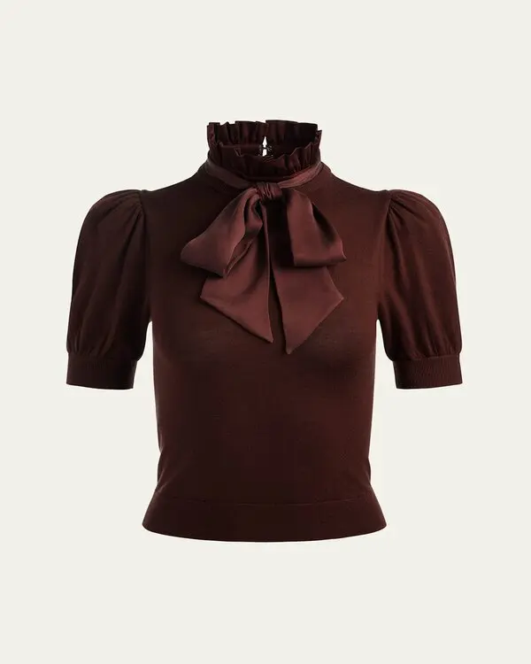 Alice + Olivia Chase Ruffle-neck Sweater - Dark Choco