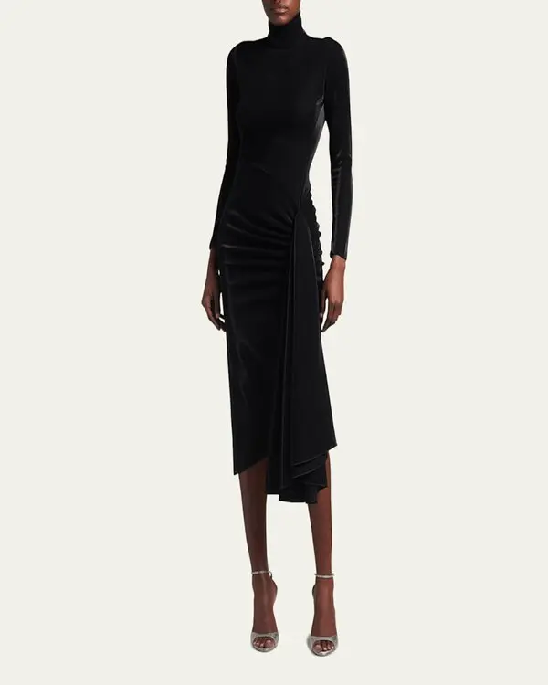 Giorgio Armani Draped Iridescent Jersey Midi Dress - Black | Editorialist