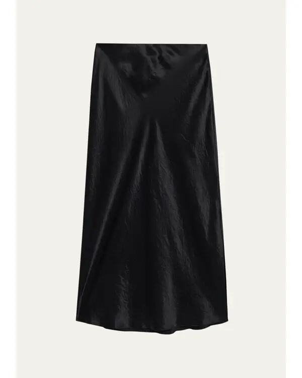Vince Side-slit Satin Slip Midi Skirt - Black