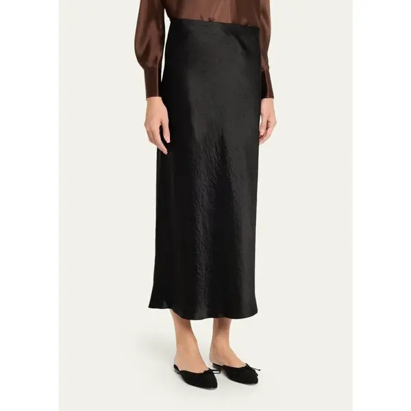Vince Side-slit Satin Slip Midi Skirt - Black