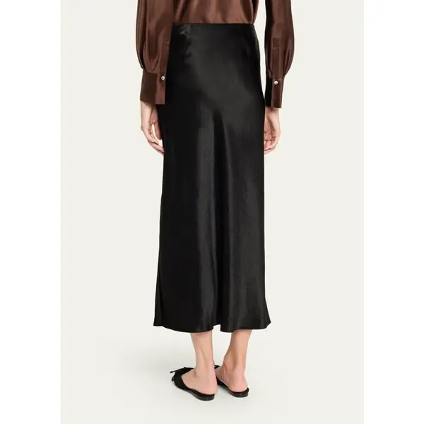 Vince Side-slit Satin Slip Midi Skirt - Black