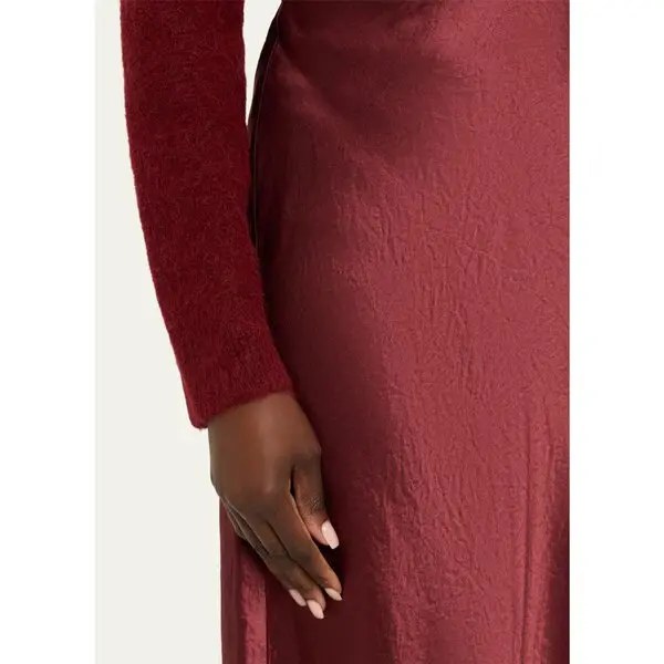 Vince Side-slit Satin Slip Midi Skirt - Black