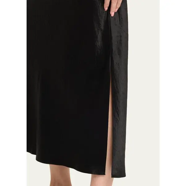 Vince Side-slit Satin Slip Midi Skirt - Black