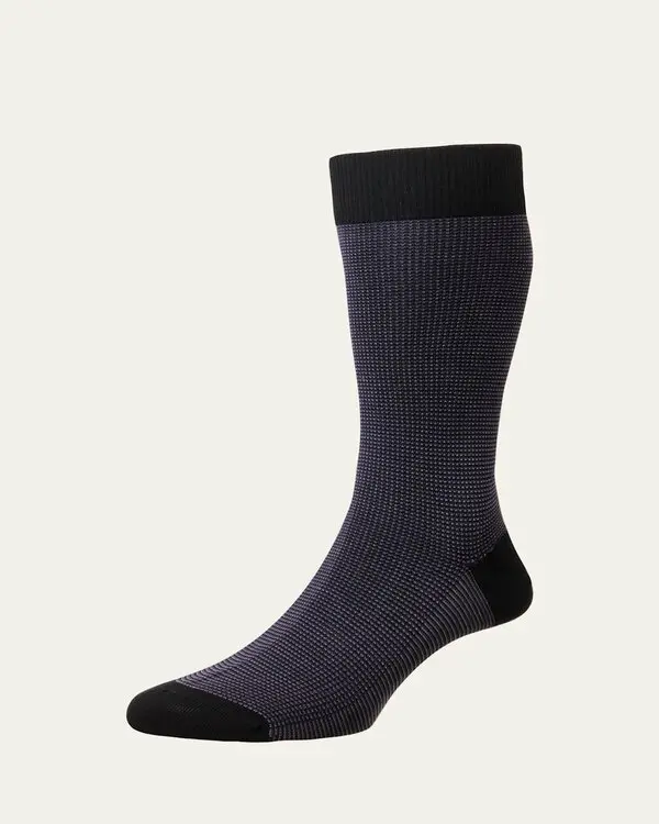 Pantherella Tewkesbury Birdseye Midcalf Socks - Blue Pattern