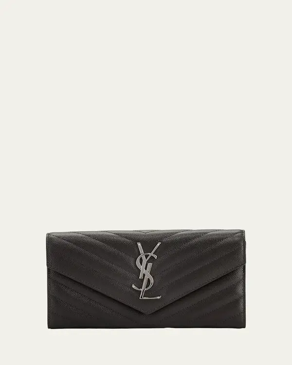 Saint Laurent Monogram Large Flap Wallet In Grained Leather - Black