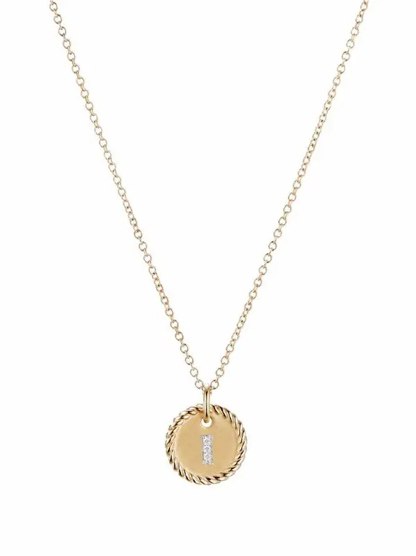 David Yurman 18kt Yellow Initial I Diamond Pendant Necklace - Gold