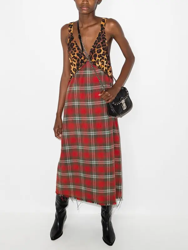 R13 Grunge Plaid Slip Dress - Red | Editorialist