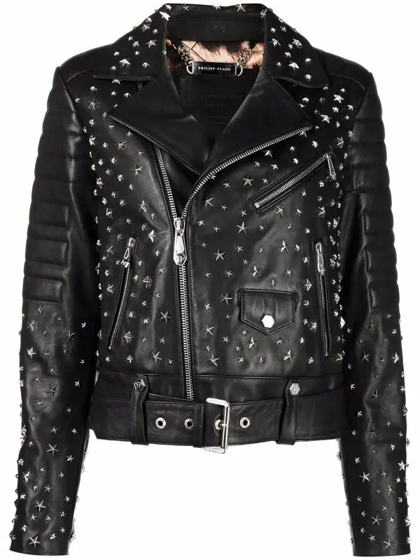 Philipp Plein Star-studded Biker Leather Jacket