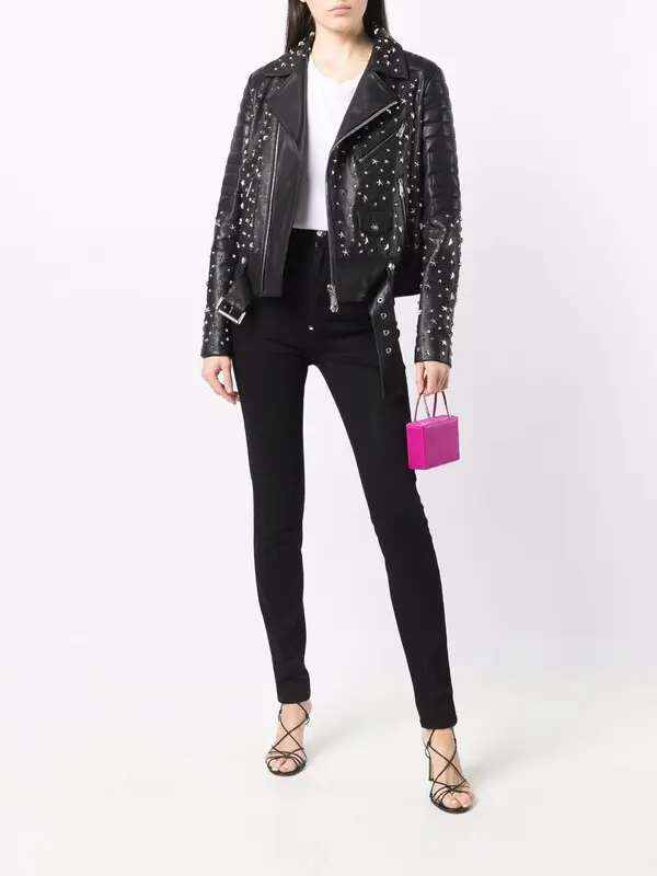Philipp Plein Star-studded Biker Leather Jacket