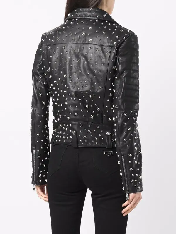 Philipp Plein Star-studded Biker Leather Jacket