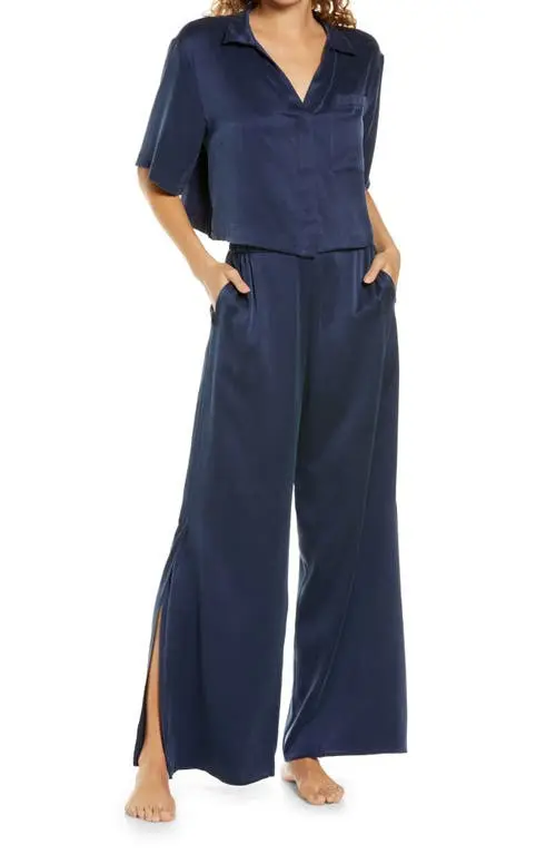 Lunya Washable High Waist Silk Pajamas - Deep Blue
