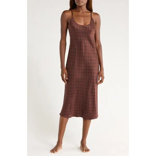 Lunya Washable Silk Slipdress Nightgown - Chocolate Ellipses