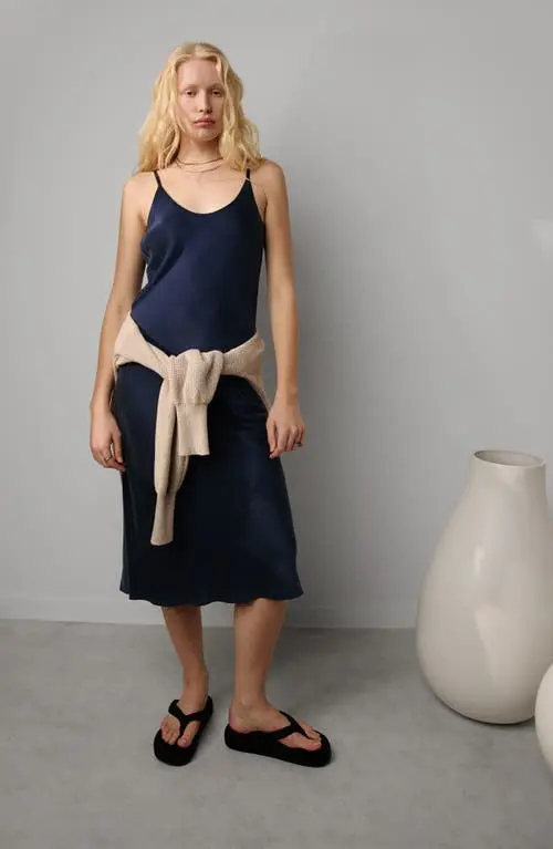 Lunya Washable Silk Slipdress Nightgown - Deep Blue