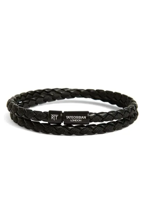 Tateossian Chelsea Braided Leather Wrap Bracelet - Black