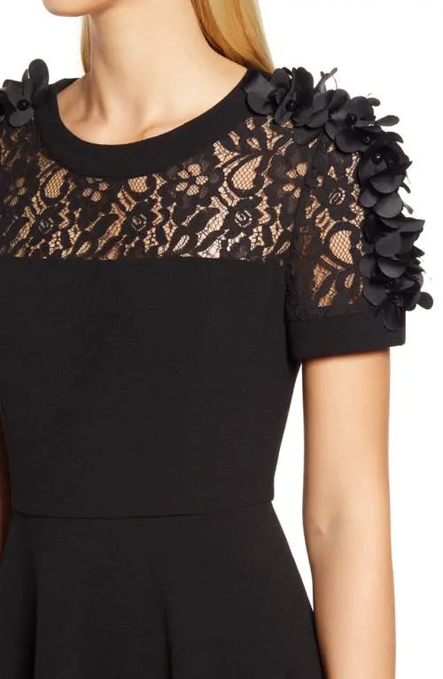 slim fit dress slacks Shani Lace-Trim Crepe Fit & Flare Dress - Black