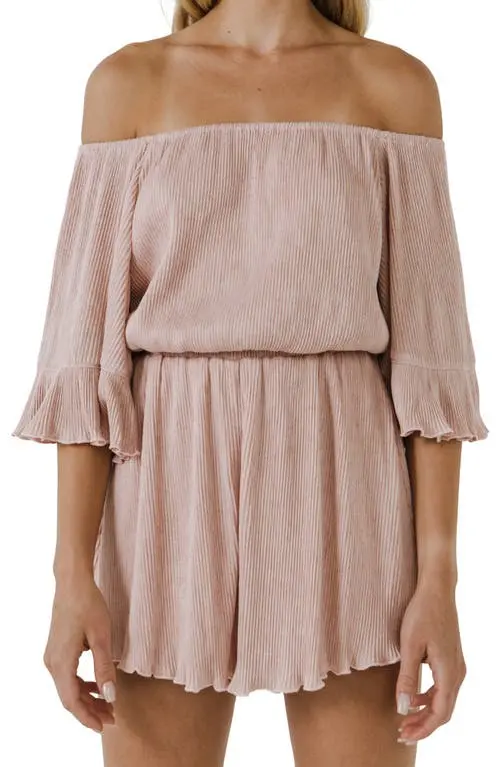 FREE THE ROSES Off-the-shoulder Rib Knit Romper