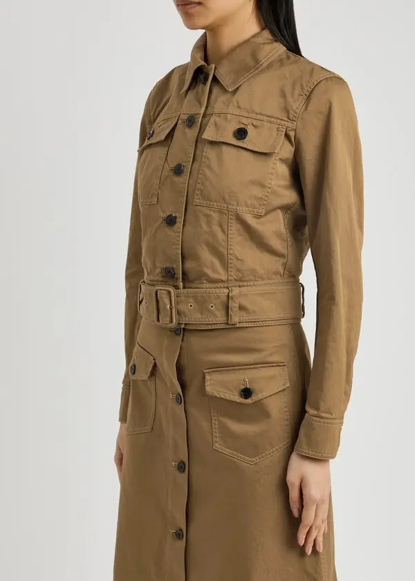 Saint Laurent Belted Cotton-twill Jacket - Brown