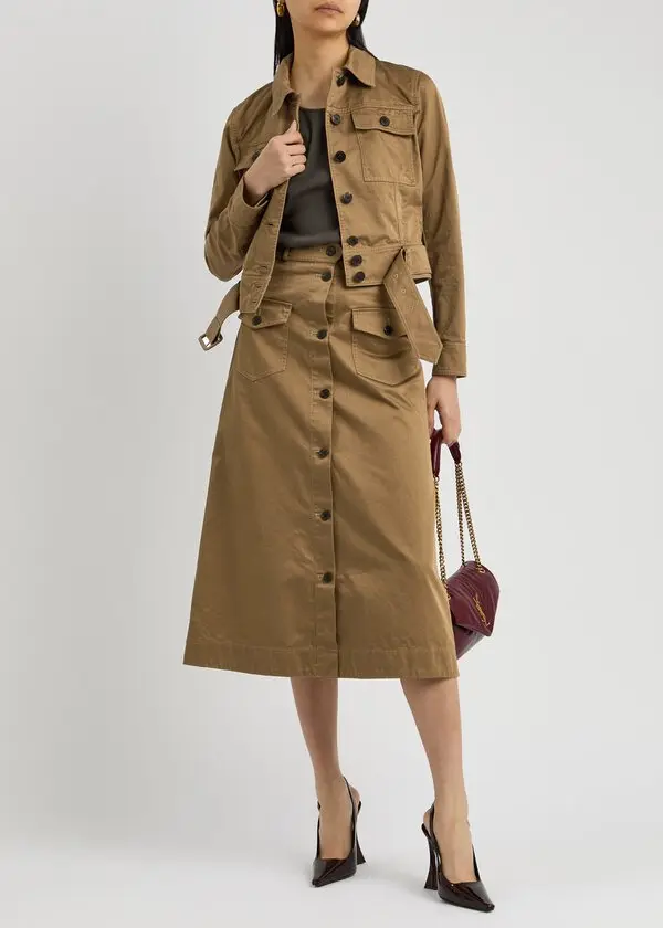 Saint Laurent Belted Cotton-twill Jacket - Brown
