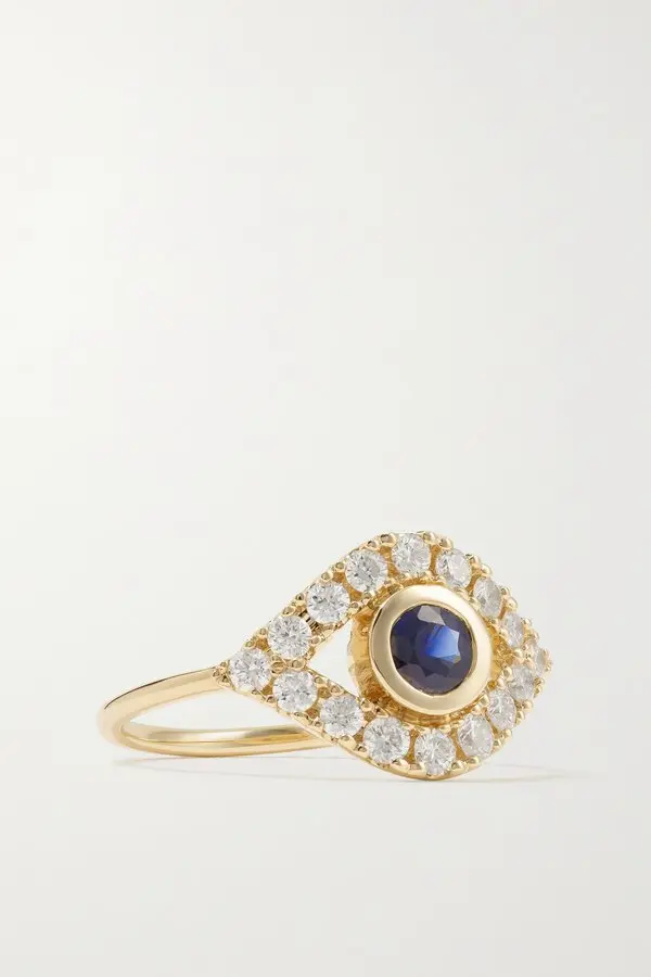 SYDNEY EVAN Large Evil Eye 14-karat Sapphire And Diamond Ring - Gold