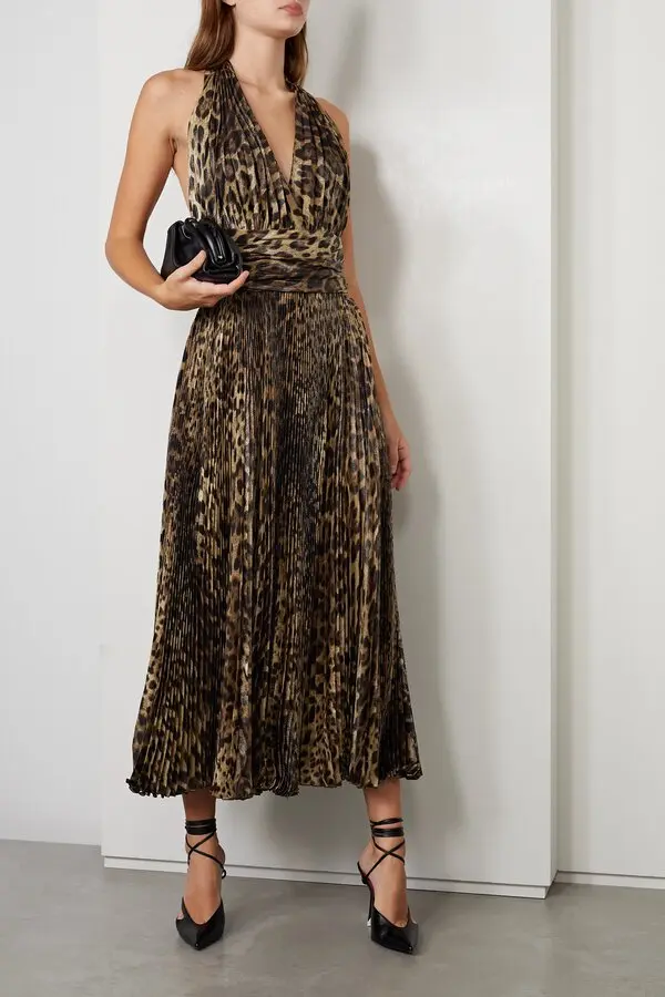strapless open back dress High Neck Cowl Back Mini Dress Leopard